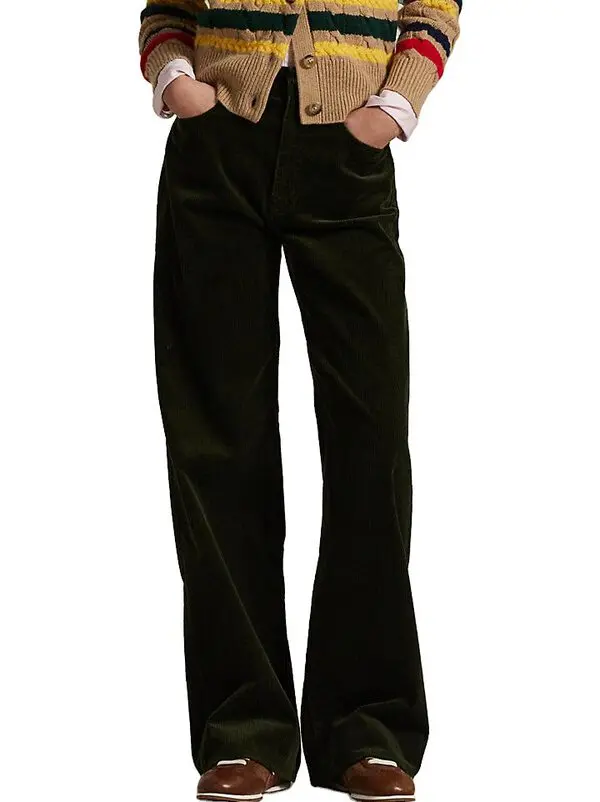Ralph Lauren Cotton Corduroy Wide-leg Pants - Olive