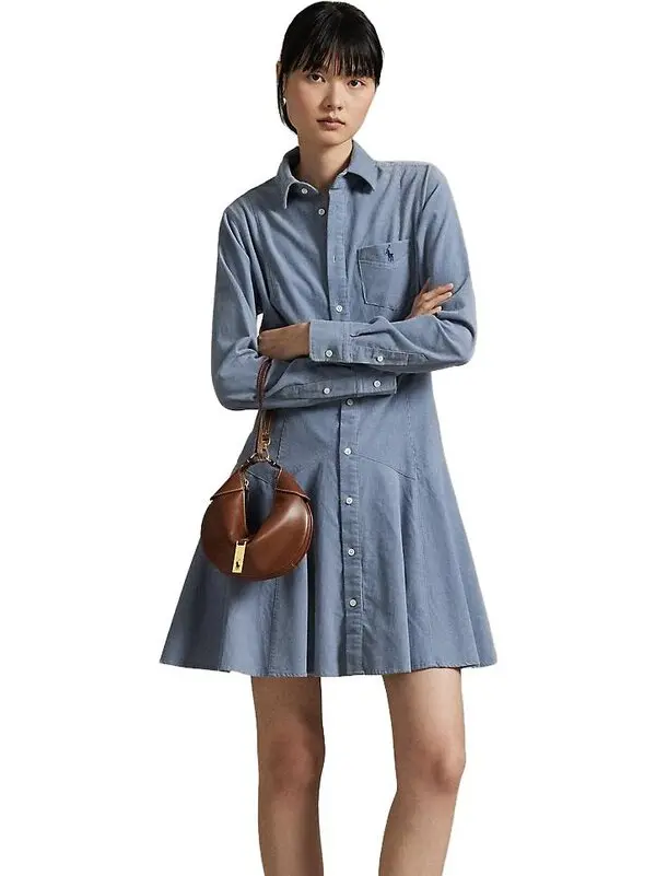 Ralph Lauren Cotton Corduroy A-line Shirt Dress - Blue