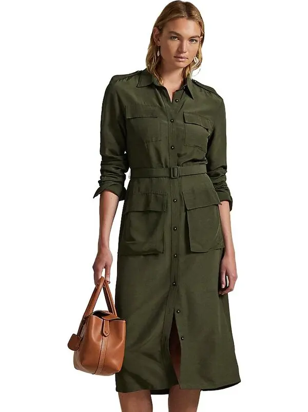 Ralph Lauren Belted Faille Shirtdress - Deep Loden