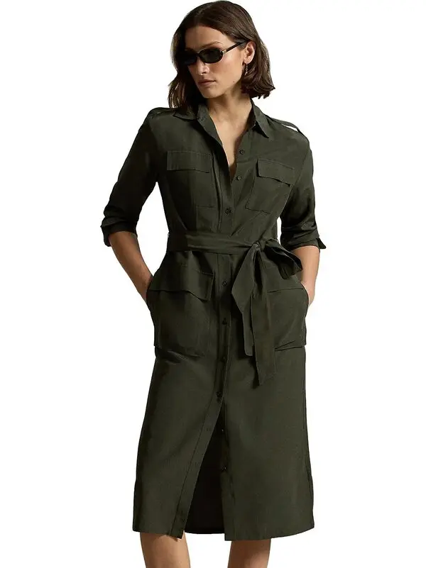 Ralph Lauren Belted Faille Shirtdress - Deep Loden