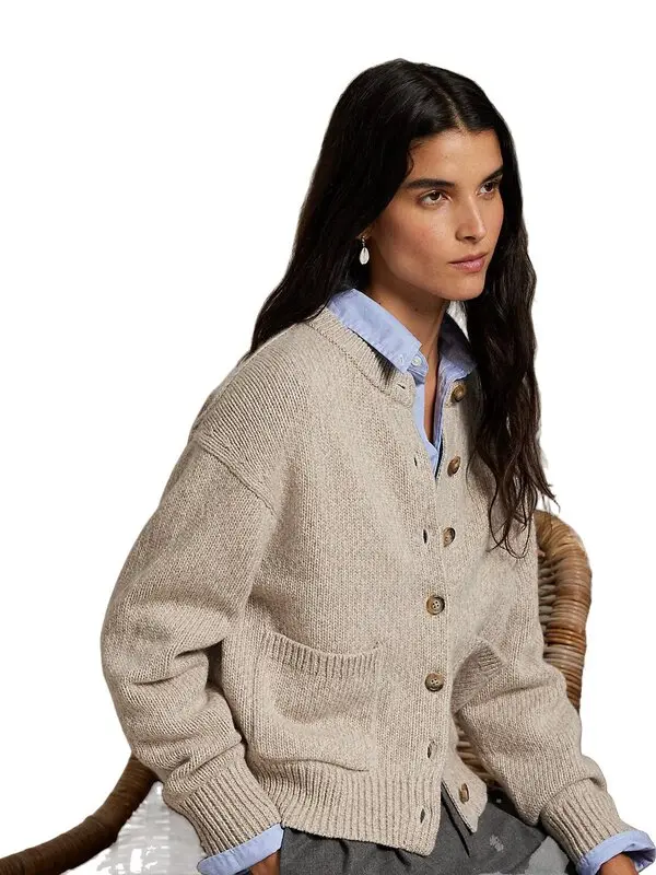 Ralph Lauren Cashmere Crewneck Cardigan - Almond Marl