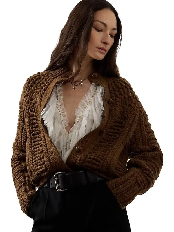 Ralph Lauren Hand-knit Yoke Cashmere Cardigan - Cognac