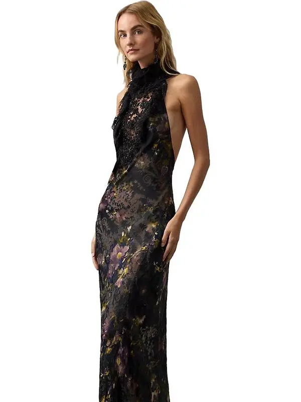 Ralph Lauren Ellen Floral Devoré Evening Dress - Green Multi