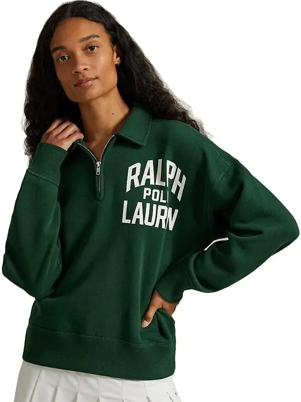 Ralph Lauren Logo Fleece Quarter-zip Pullover - Northwest Pine