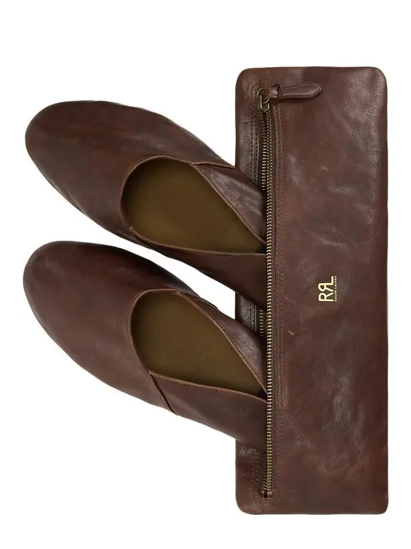 Ralph Lauren Packable Leather Slippers - Dark Mahogany