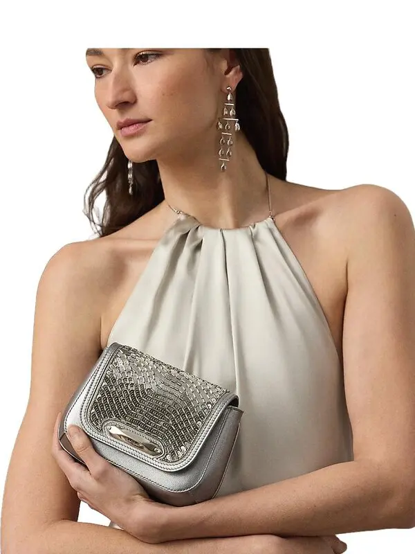 Ralph Lauren Embellished Satin Evening Clutch - Silver