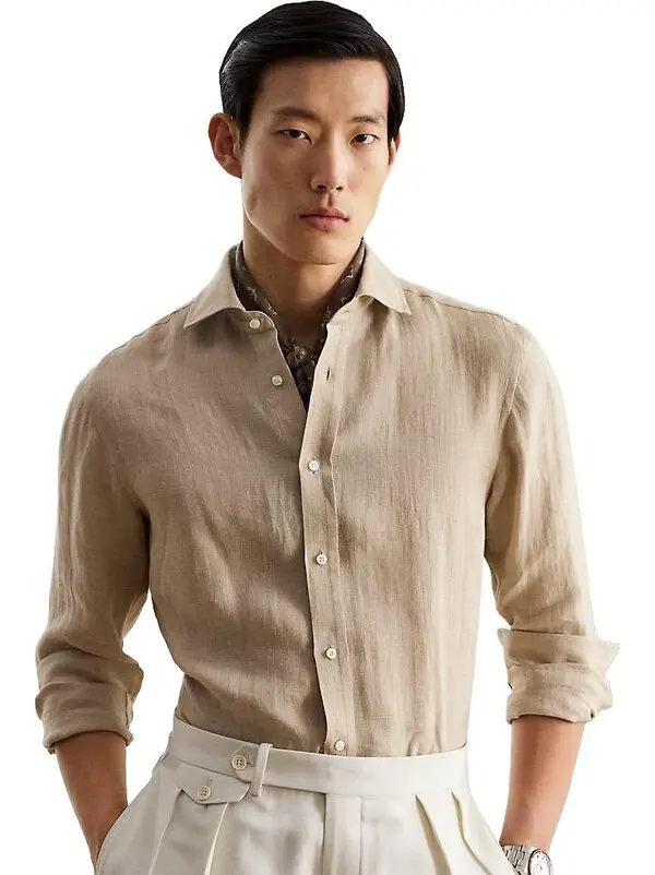 Ralph Lauren Tick-weave Linen Shirt - Oyster Tan