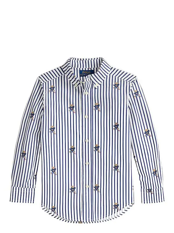 Ralph Lauren Polo Bear Striped Cotton Poplin Shirt - Navy/white