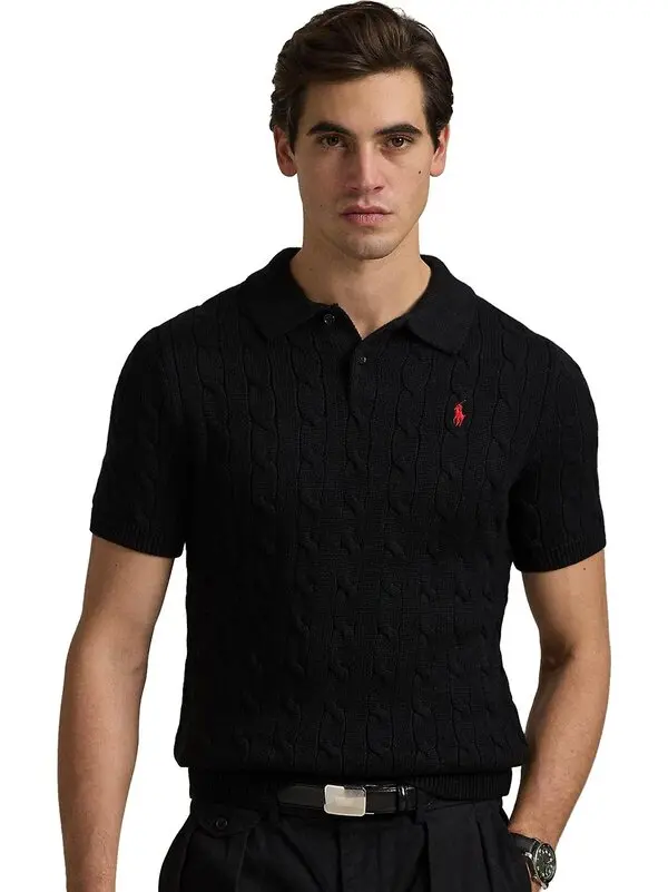 Ralph Lauren Cable-knit Cotton Polo Sweater - Polo Black
