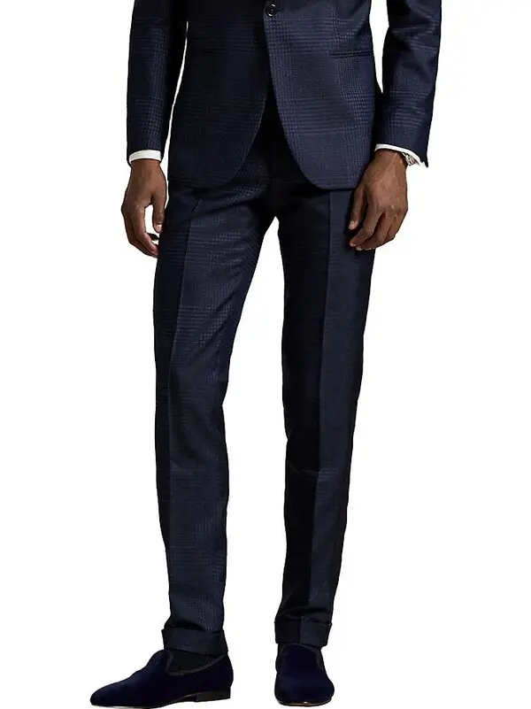 Ralph Lauren Glen Plaid Silk-blend Tuxedo Trouser - Navy Tonal