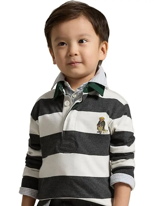 Ralph Lauren Polo Bear Cotton Rugby Shirt - Windsor Heather/cream