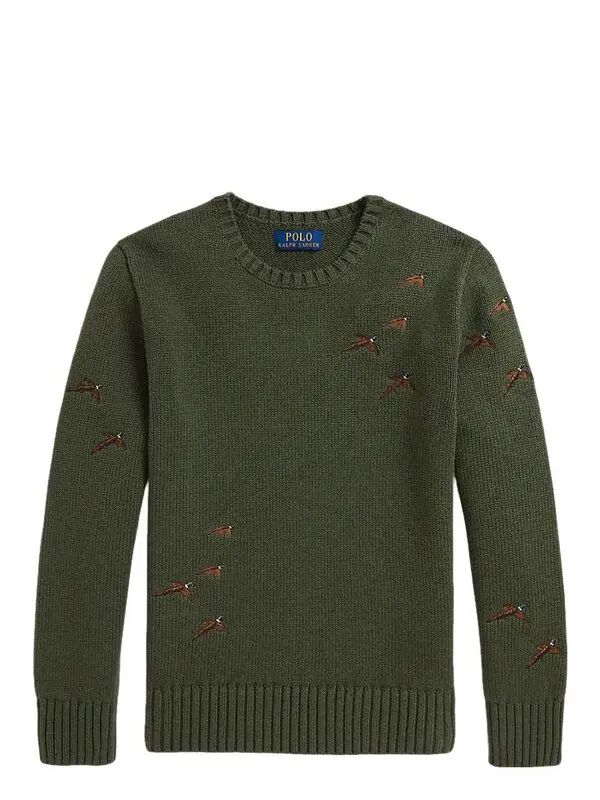 Ralph Lauren Pheasant-embroidered Cotton-wool Crewneck Sweater - Multi