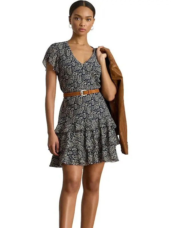 Ralph Lauren Paisley Georgette Drop-waist Dress - Blue/cream