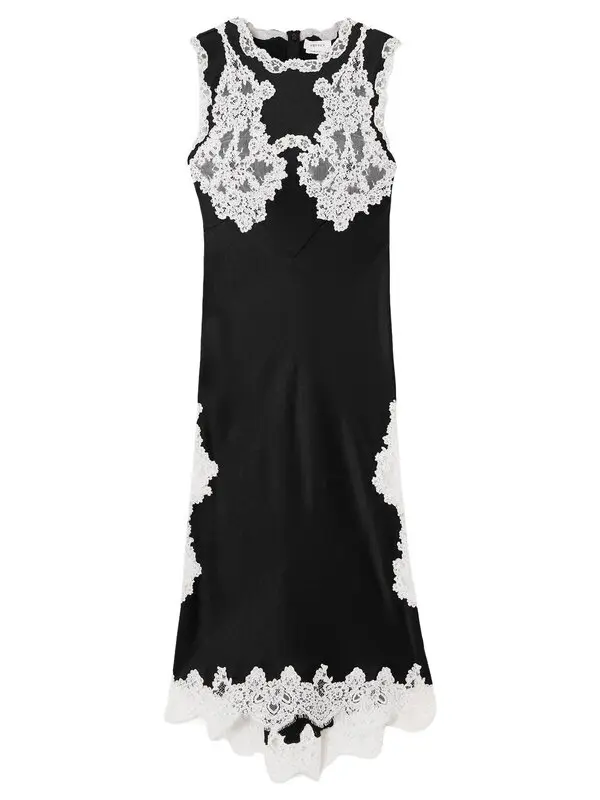 Alexander McQueen Lace-trimmed Satin Midi Dress - Black