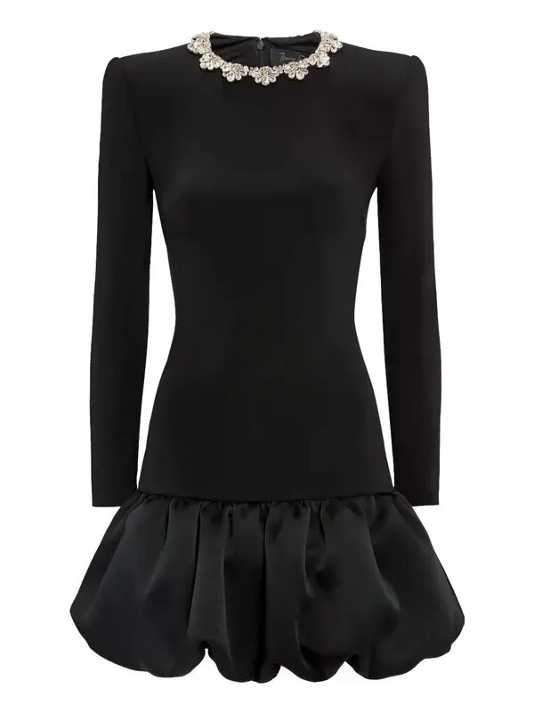 Jenny Packham Puff Embellished-neck Mini Dress - Black