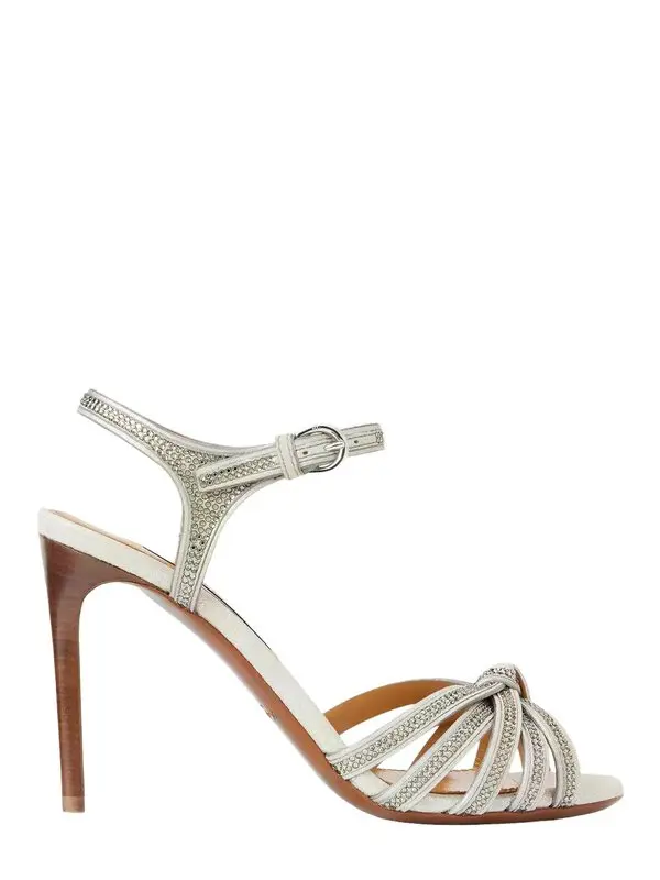 Ralph Lauren 95mm Embellished Knot Heeled Sandals - Grey