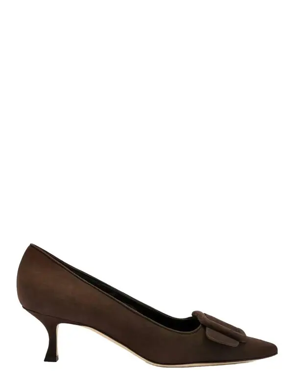 Manolo Blahnik 50mm Buckle-embellished Suede Pumps - Brown