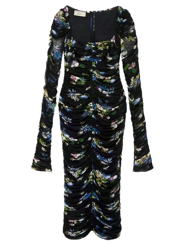 Blumarine Floral-print Midi Dress - Black