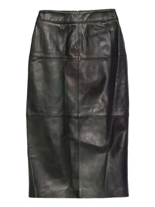 Eric Bompard Leather Midi Skirt - Black