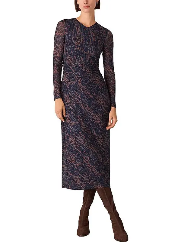 Whistles Devore Mesh Midi Dress - Navy/multi