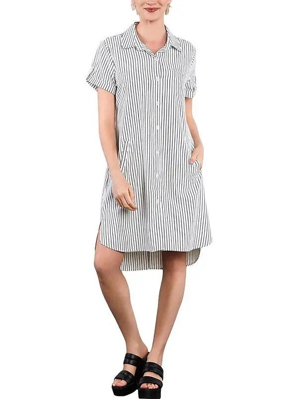 BILLY T Denim Shirtdress - Black Pinstripes