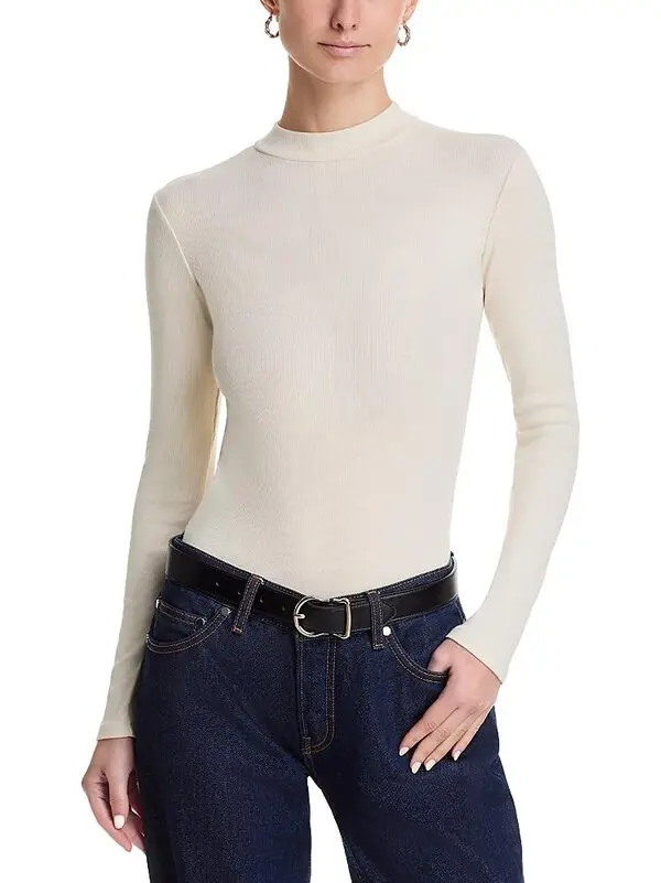 PERFECTWHITETEE Lauryn Mock Neck Rib Long Sleeve Tee - Sugar