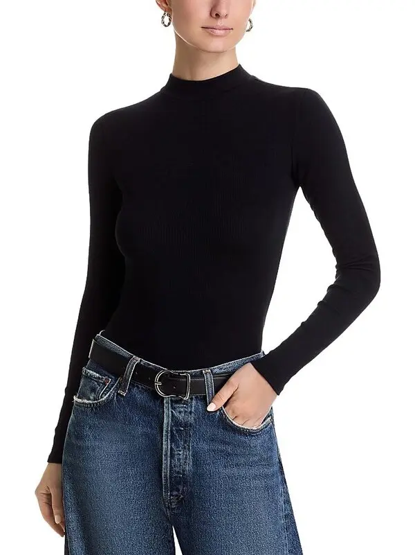 PERFECTWHITETEE Lauryn Mock Neck Rib Long Sleeve Tee - True Black