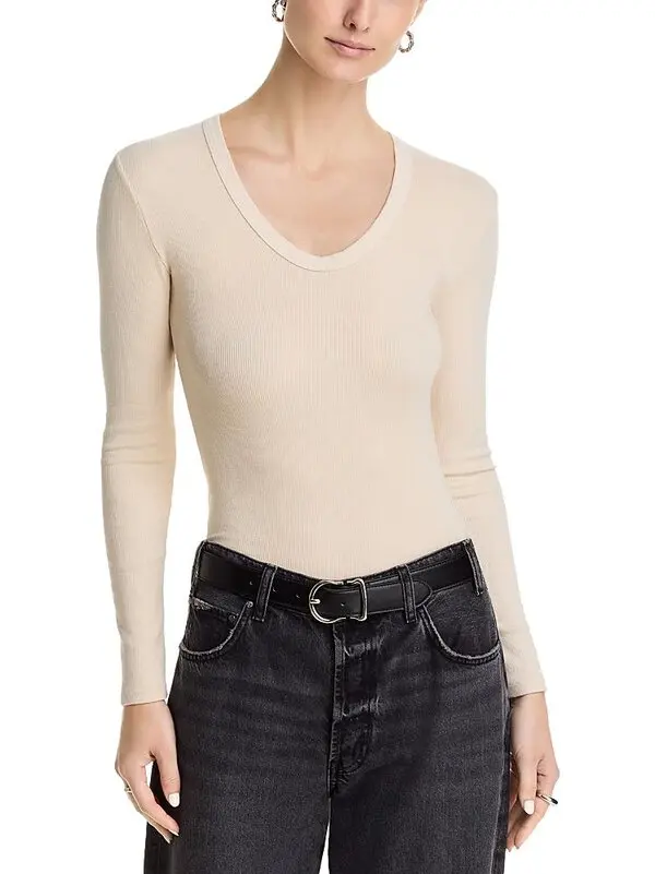 PERFECTWHITETEE Robyn Luxe Ribbed Long Sleeve U-neck Tee - Sugar