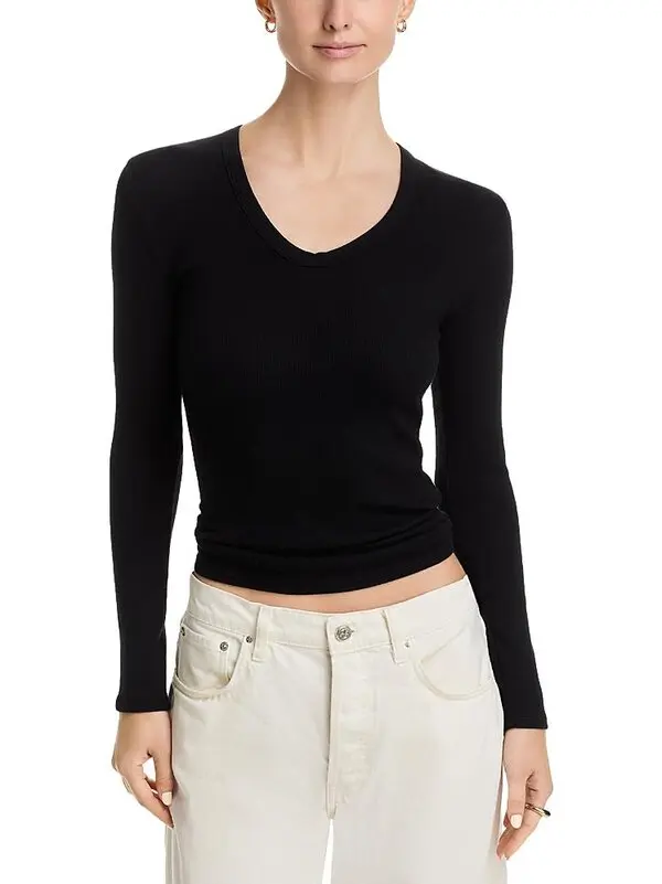PERFECTWHITETEE Robyn Luxe Ribbed Long Sleeve U-neck Tee - True Black