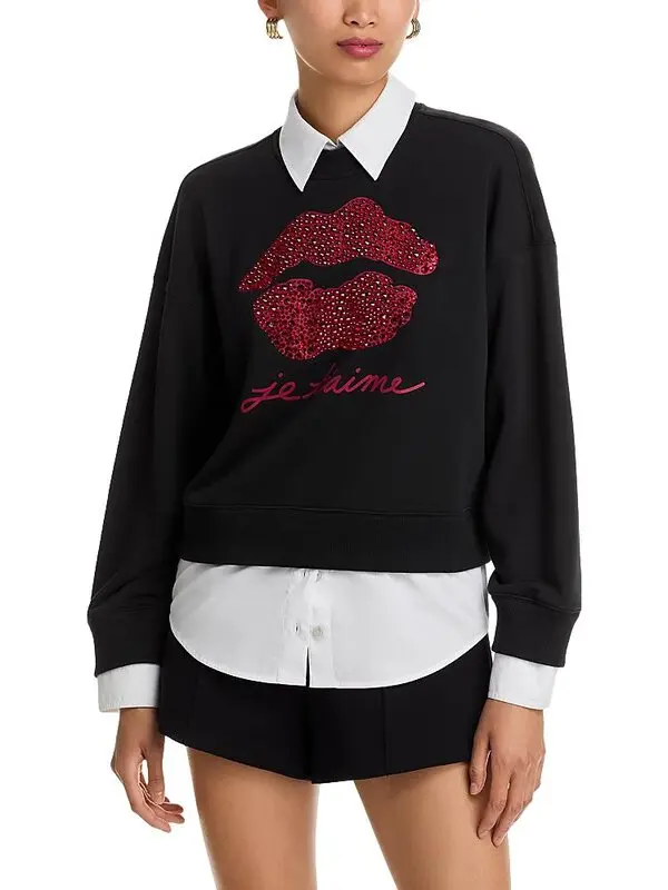 Cinq À Sept Je T'aime Justina Pullover Sweatshirt - Black/rosewood