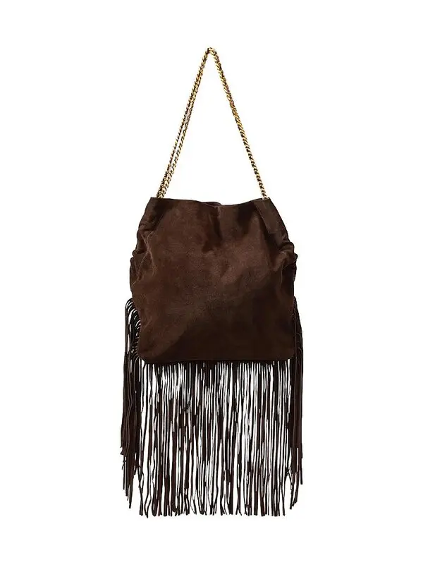 Veronica Beard Large Suede Fringe Slouch Shoulder Bag - Espresso