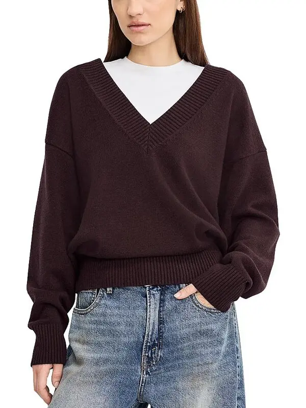 Good American Deep V Knit Sweater - Bark