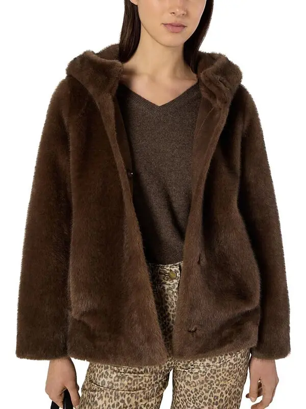 Gerard Darel Morgane Faux Fur Coat - Brown