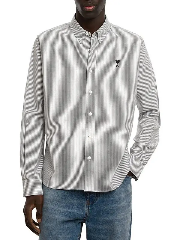 Ami Button Down Collar Logo Shirt - Black/white