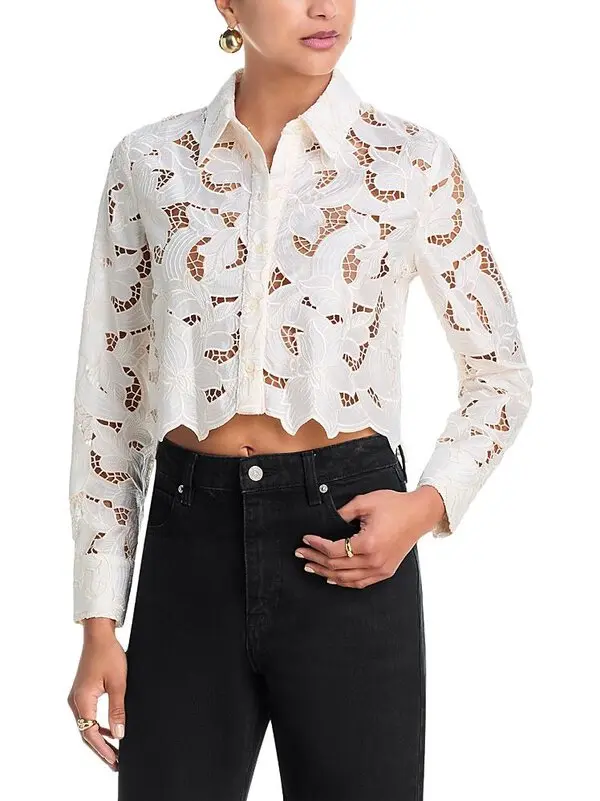 L'Agence Akemi Cropped Button-down Blouse - Vintage White