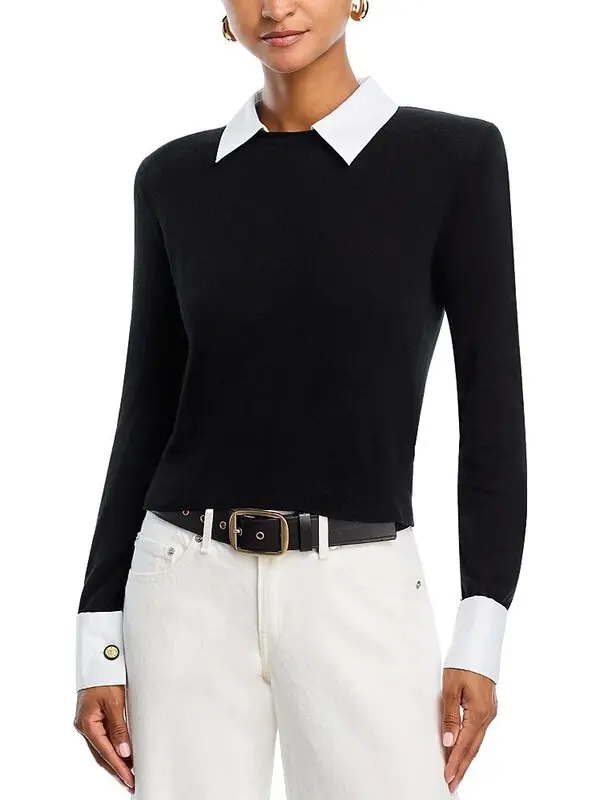 L'Agence Poplin Collar Pullover - Black/gold Lion