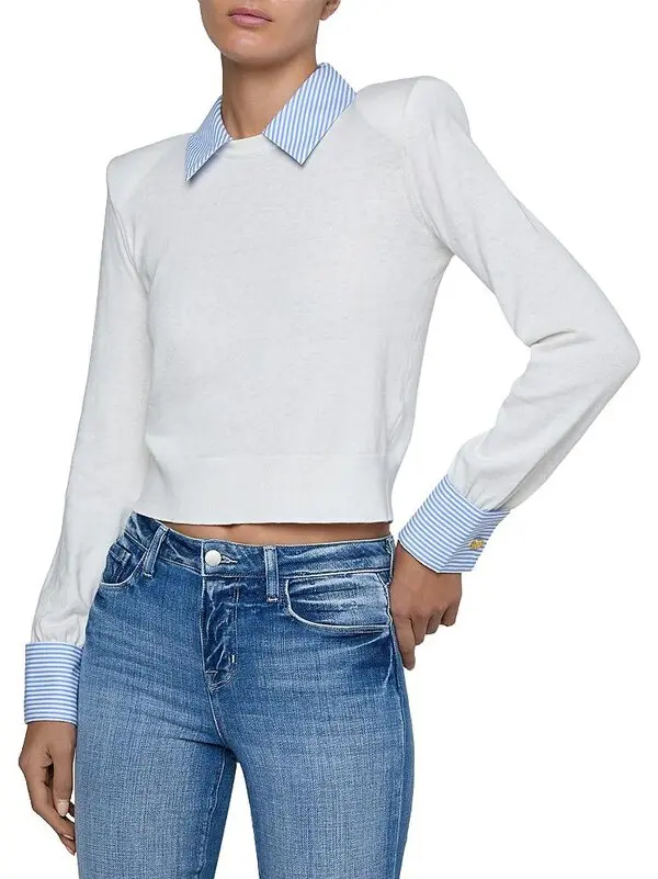 L'Agence Poplin Collar Pullover - White/blue Stripe