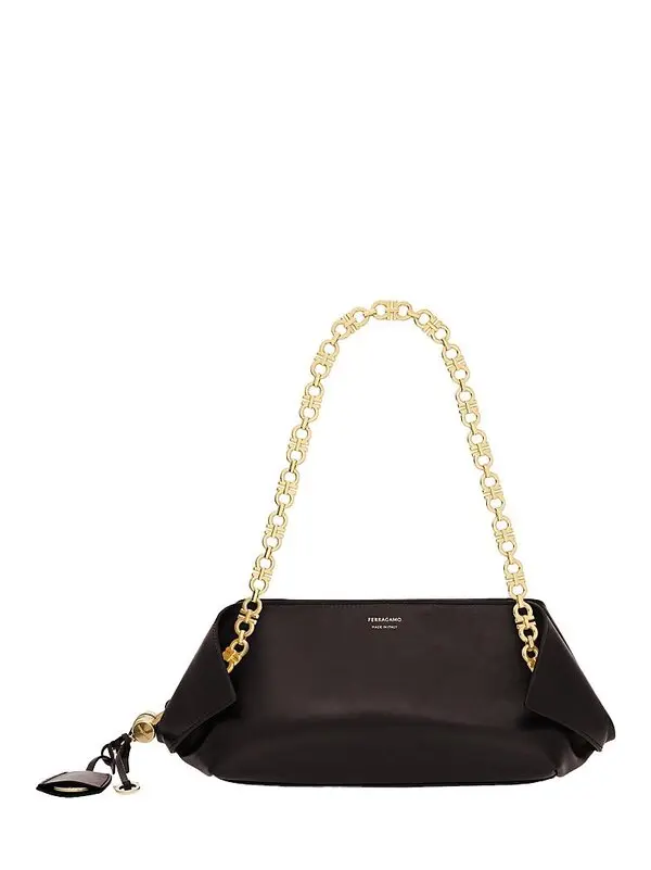 FERRAGAMO Leather Scarf Shoulder Bag - Testa Di Moro