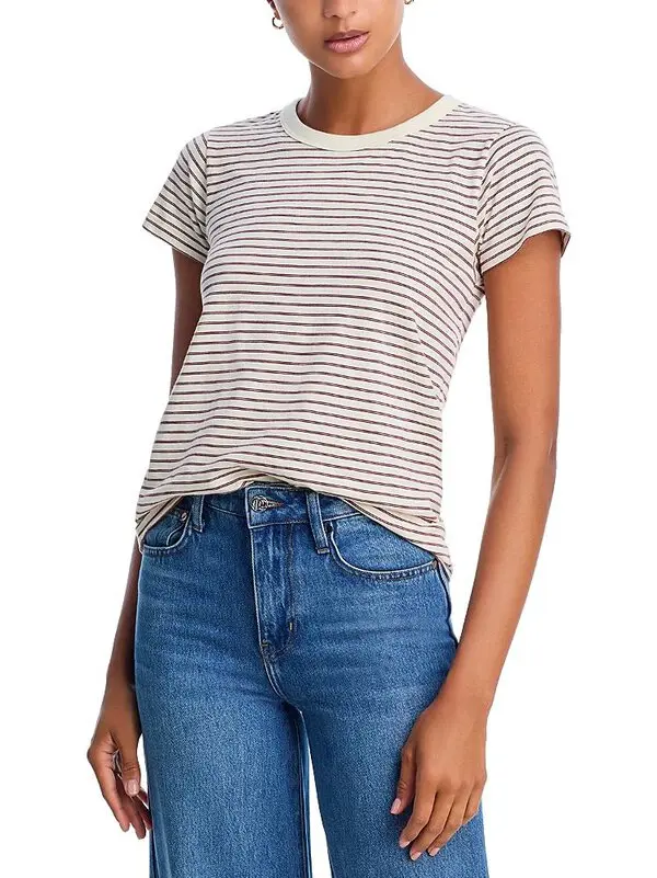 Rag & Bone Slub Striped Tee - Burgundy Mukti