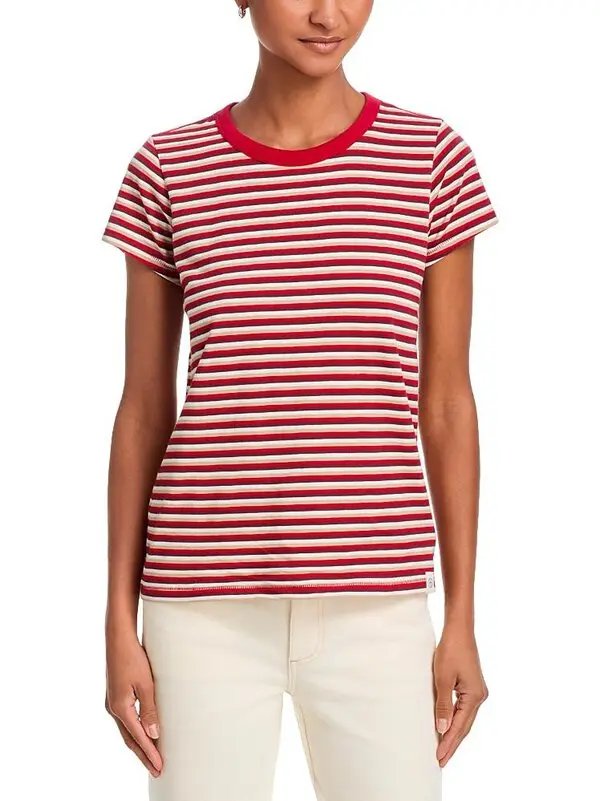 Rag & Bone The Slub Striped Tee - Red Beige Multi
