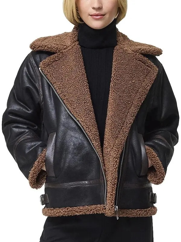 French Connection Faux Shearling Jacket - Black Brown