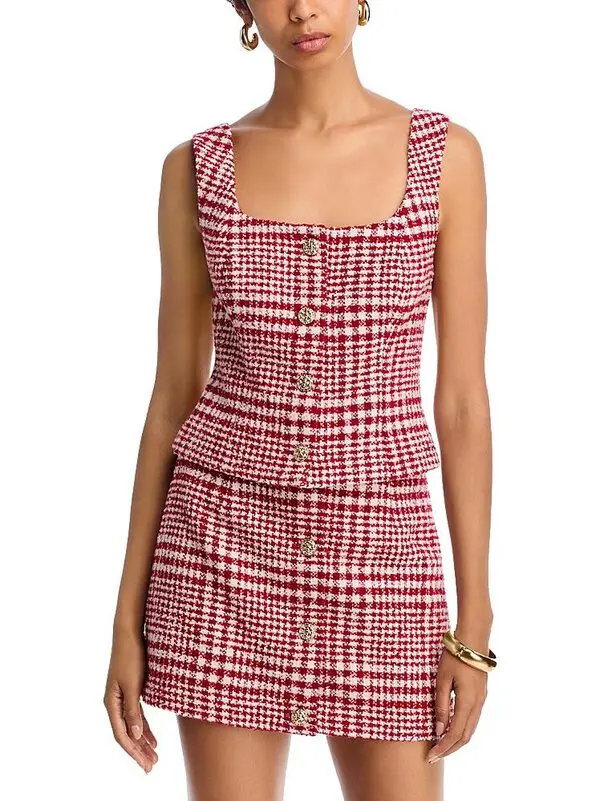 French Connection Brushed Houndstooth Sleeveless Top - Scarlet Multi