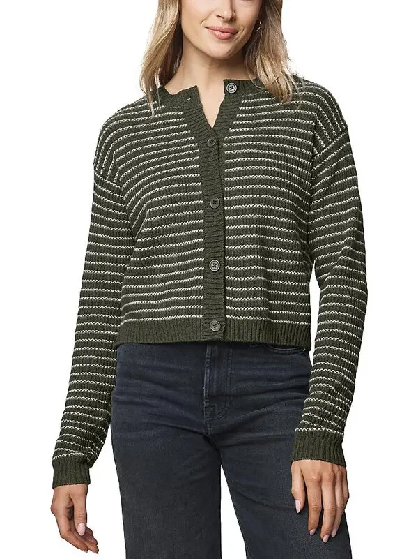 Splendid Amber Stripe Crop Cardigan - Green Spruce