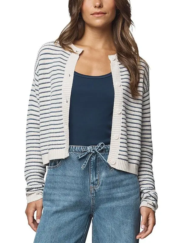 Splendid Amber Stripe Crop Cardigan - Pale Oak Heather/ice Navy
