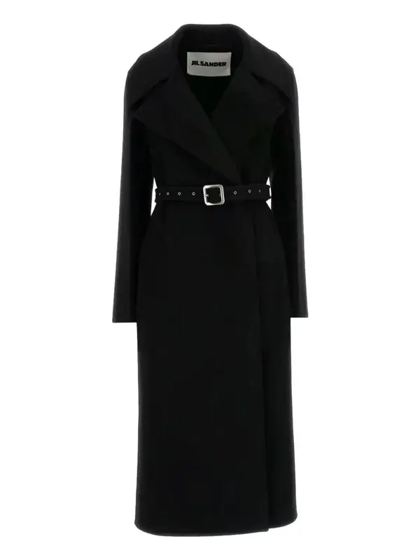 JIL SANDER Belted Wool Coat - Black