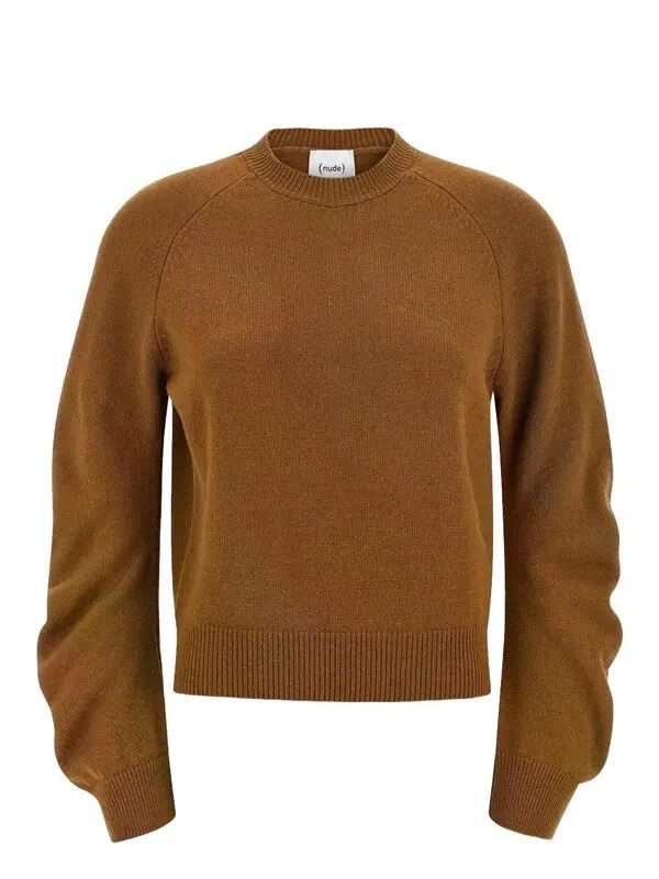 NUDE Crew Neck Cuffed-sleeve Sweater - Brown