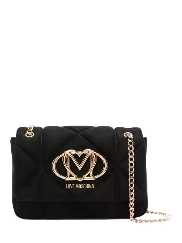 Moschino Quilted Cross Body Bag With Logo Plaque - Black