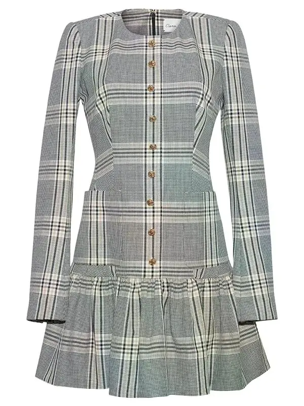 Cara Cara Adams Plaid Ruffled Mini Dress - Grey