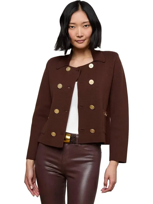 L'Agence Madilyn Knit Jacket - Chocolate/gold