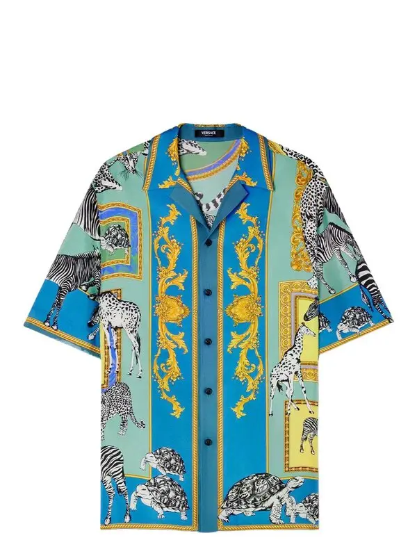 Versace Safari Printed Silk Shirt - Blue